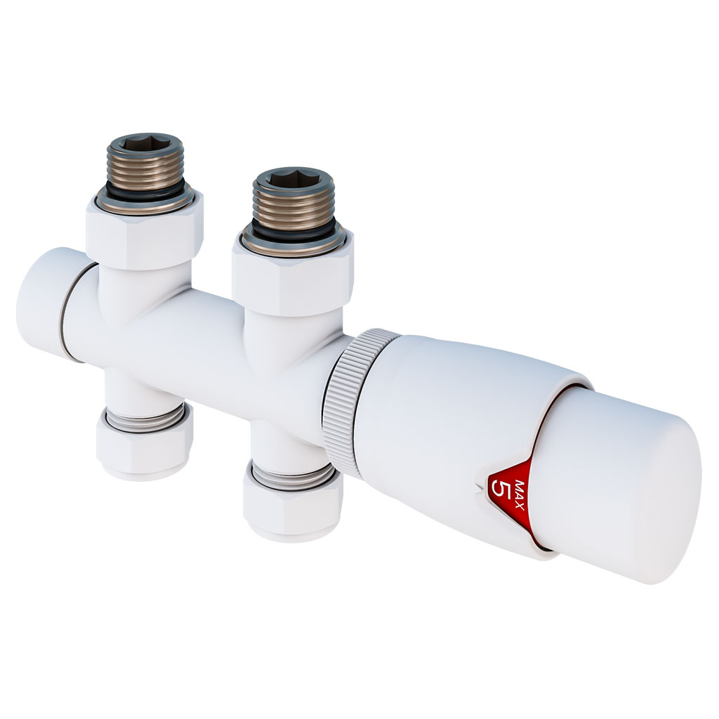 Eastbrook Straight Twin Inlet Thermostatic Radiator Valve - Gloss White ...