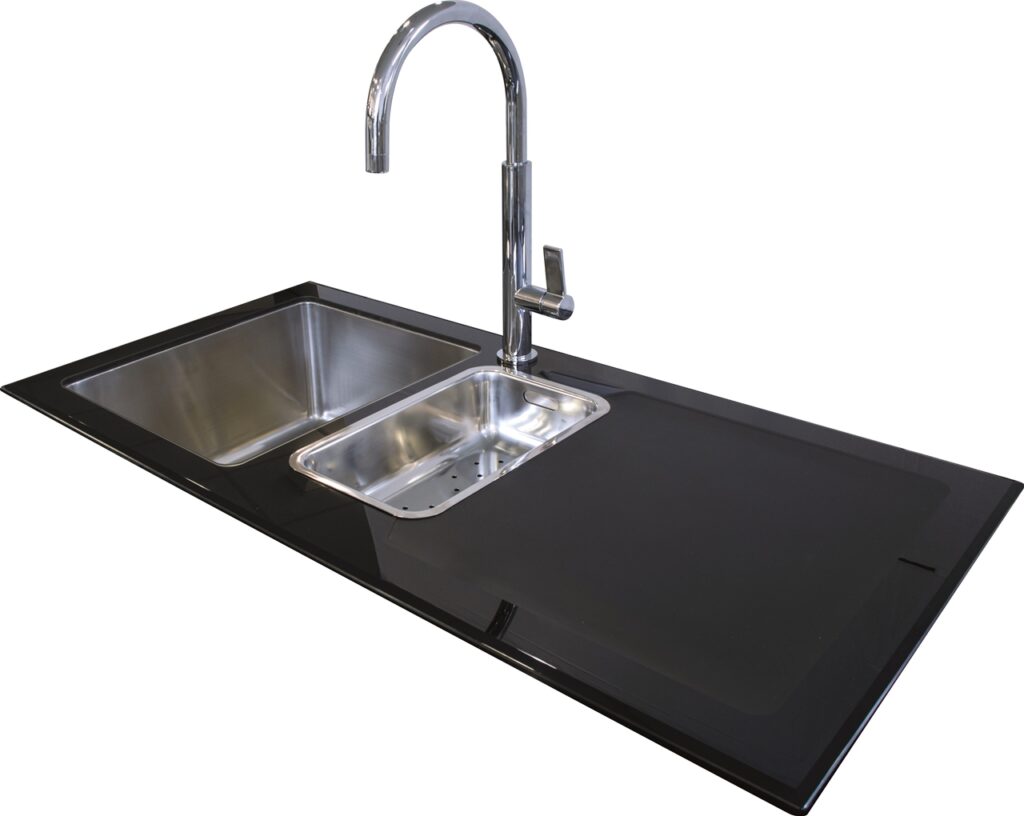 Scott & James Reflection Right Hand Drainer 1.5 Bowl Glass Sink