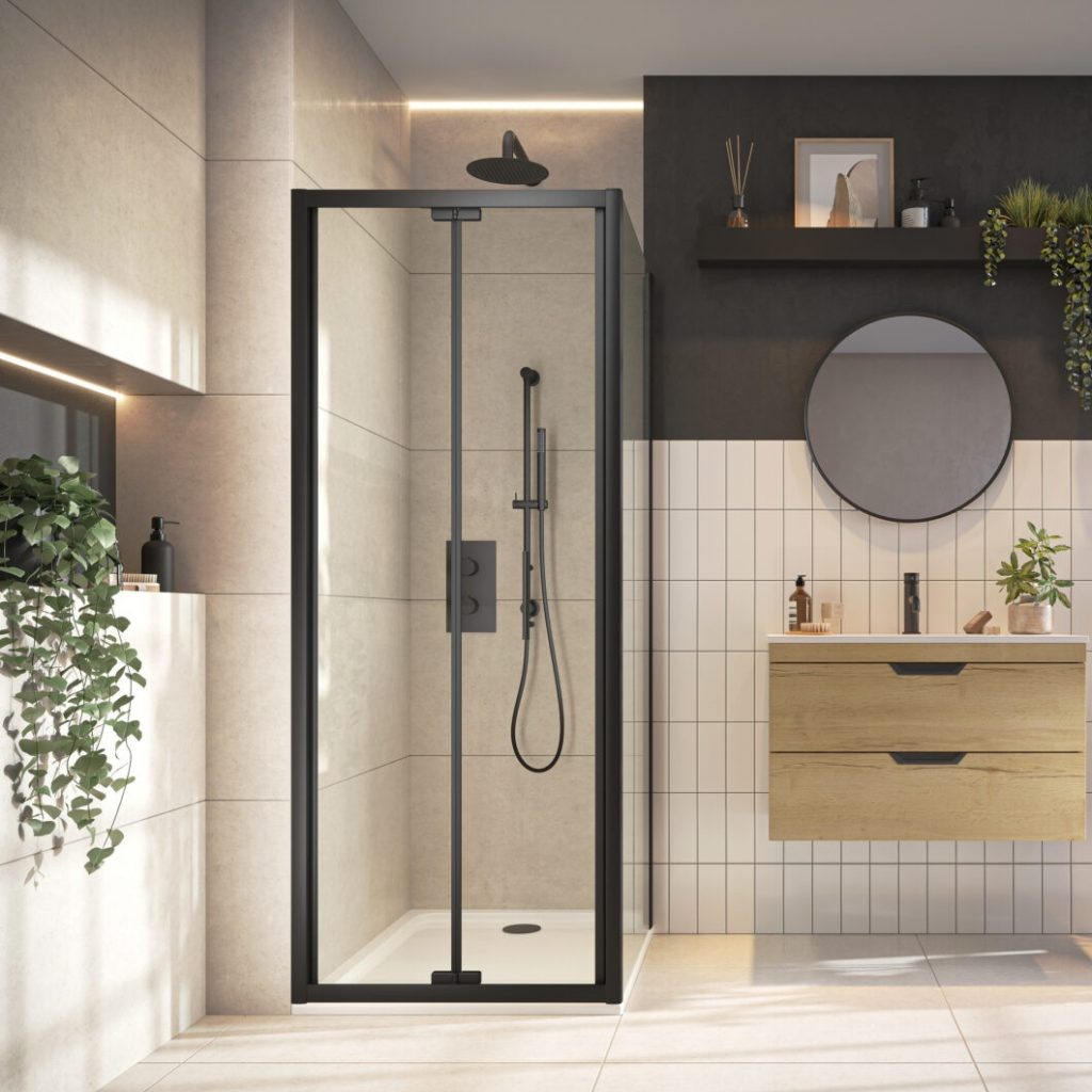 Florence S6 Black 900mm Semi Frameless Bifold Shower Door Modern Living