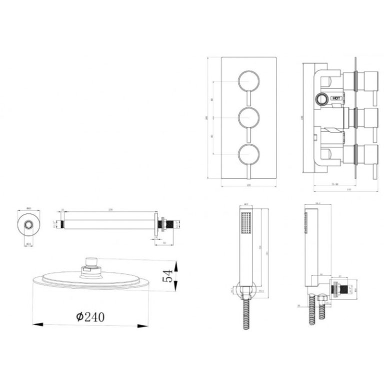 Vita Veneto 2 Outlet 3 Handle Round Concealed Shower Valve & Ceiling ...
